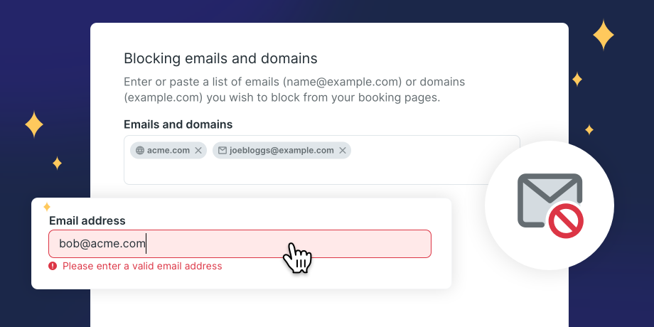 Block bookings by email address and domain